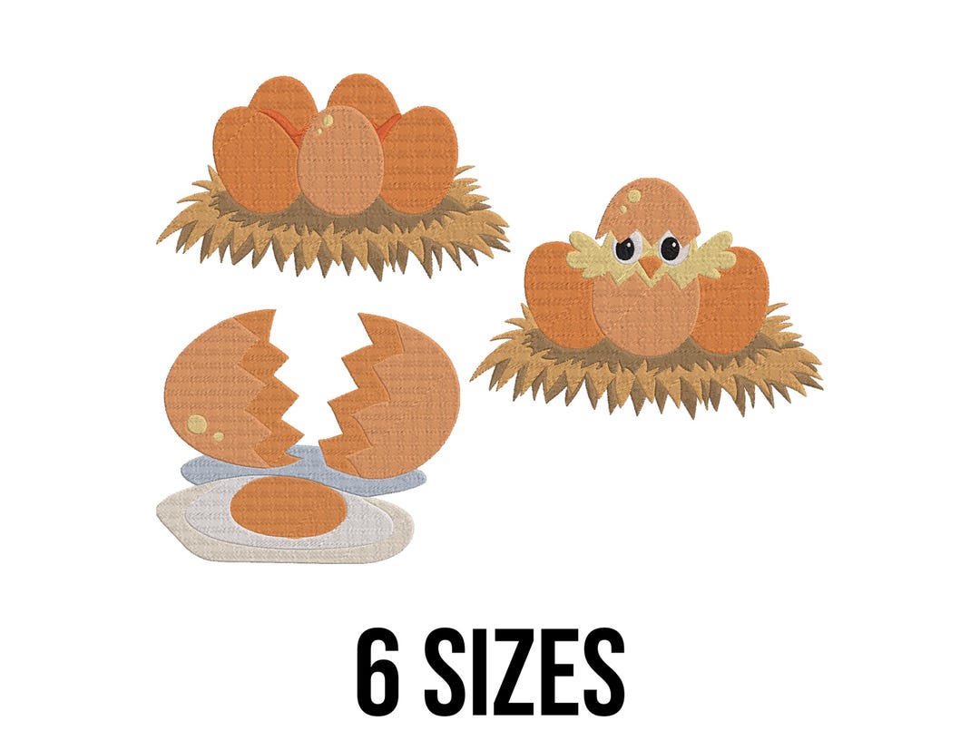 Eggs in Nest Bundle Embroidery Design - Broken Egg With Yolk and Shell ...