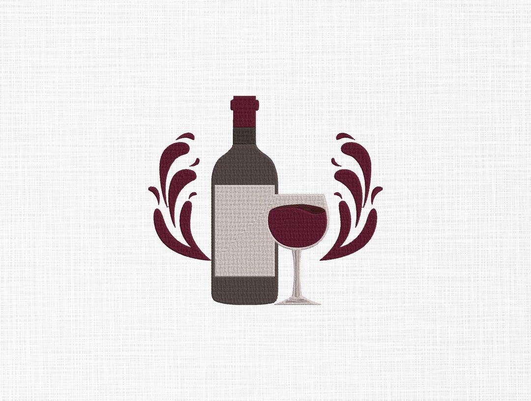 Wine Embroidery Design Wine Bottle and Glass Embroidery Design Wine ...