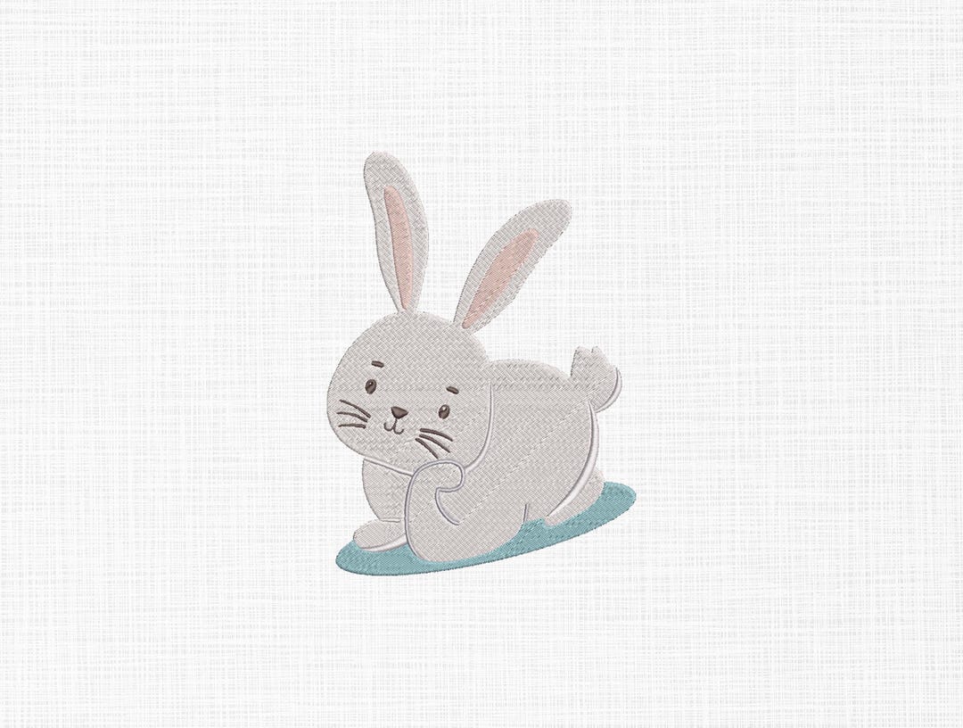 Rabbit Embroidery Design, Cute Bunny Machine Embroidery Designs, White ...