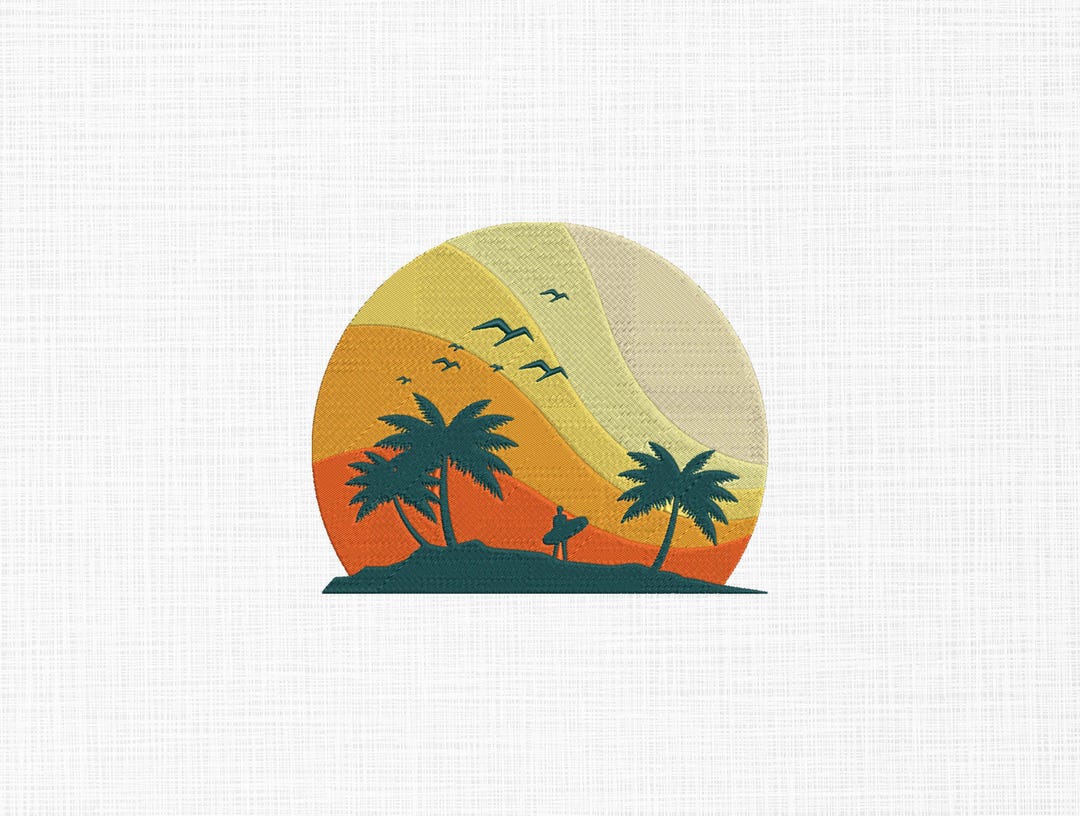 Palm Tree Sunset Embroidery Design, Summer Beach Embroidery Design ...