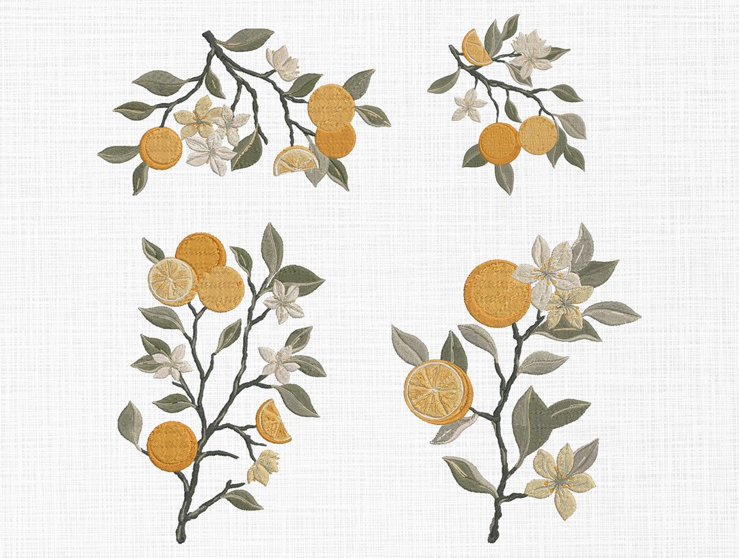 Oranges Branches With Leaves Embroidery Designs - Fruits Design Files ...