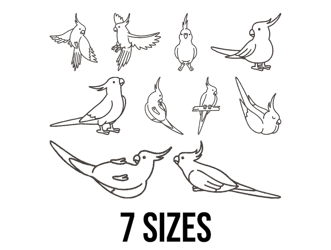 Cute Cockatiel Embroidery Design - Flying Cockatiel Bird Embroidery ...