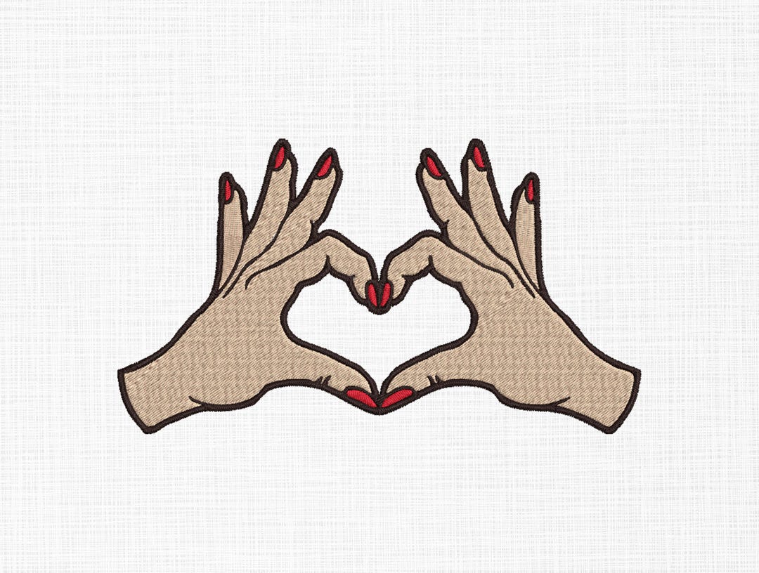 Hand Heart Embroidery Design Heart Embroidery Design Love Sign ...