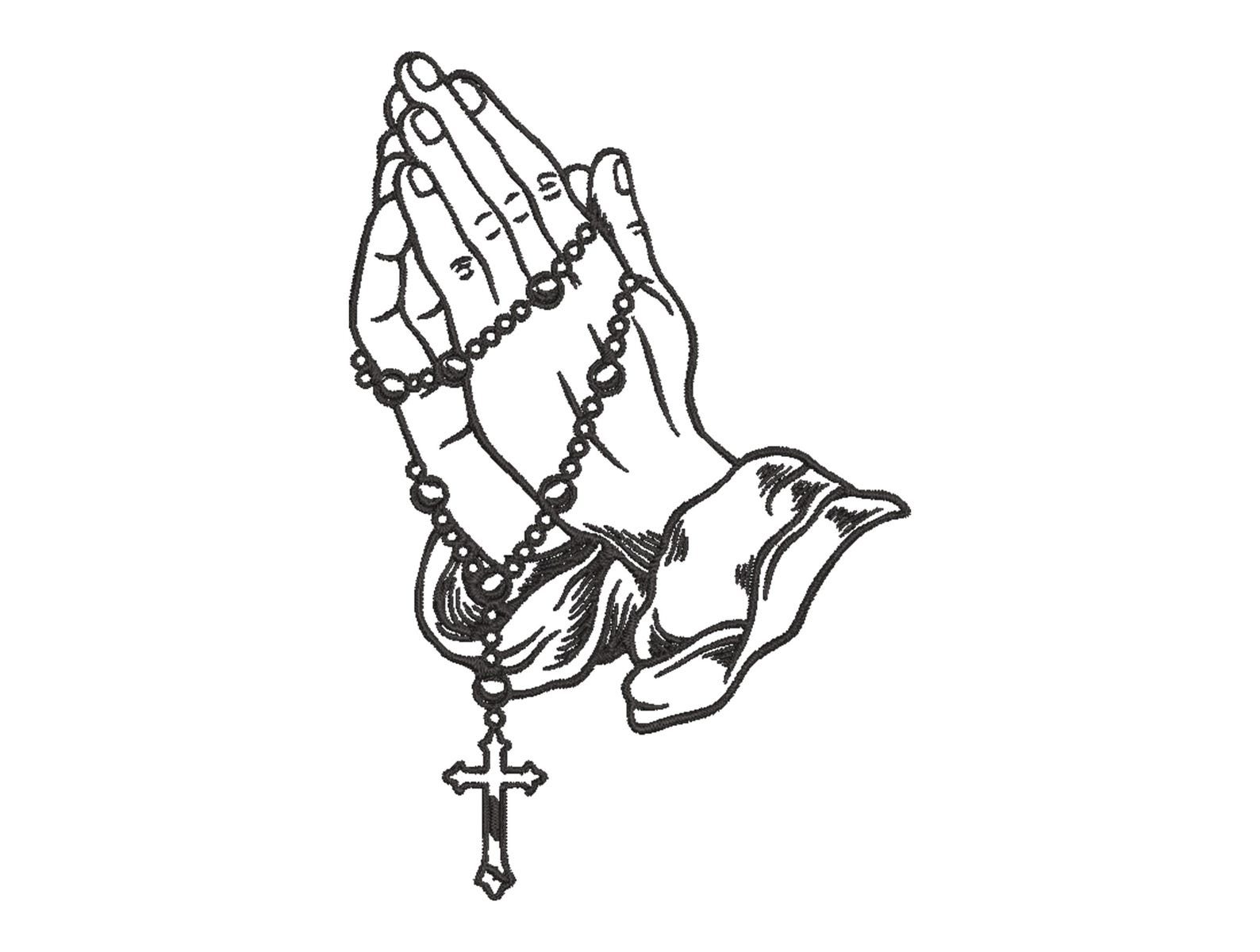 Praying Hands Holding Rosary Embroidery Design- Hands With Rosary ...