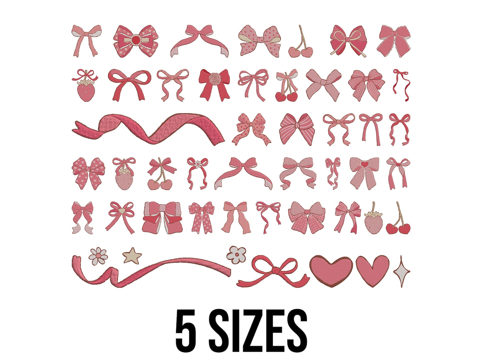 Coquette Ribbon Bow Set Embroidery Design - Ribbon Bow Tie Bundle ...