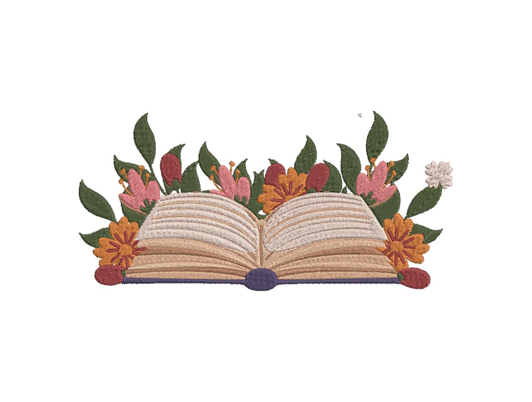 Floral Open Book Machine Embroidery - Open Book Digital Embroidery File ...