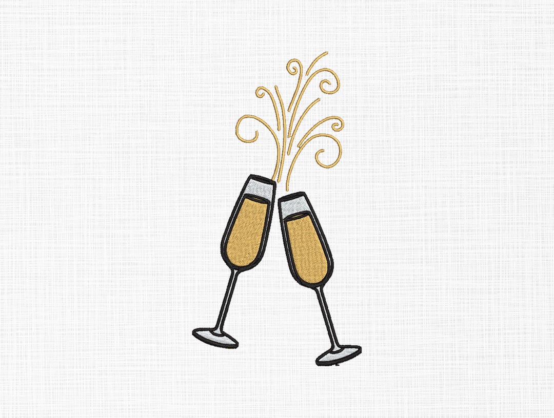 Champaign Glasses Embroidery Design Cheers Embroidery Design Wine ...