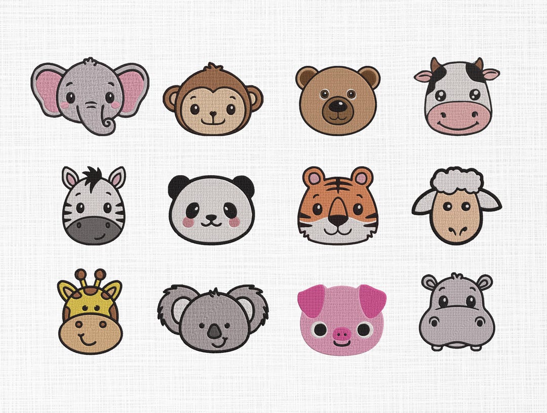 Baby Animals Bundle Embroidery Design Baby Animals Face Embroidery ...
