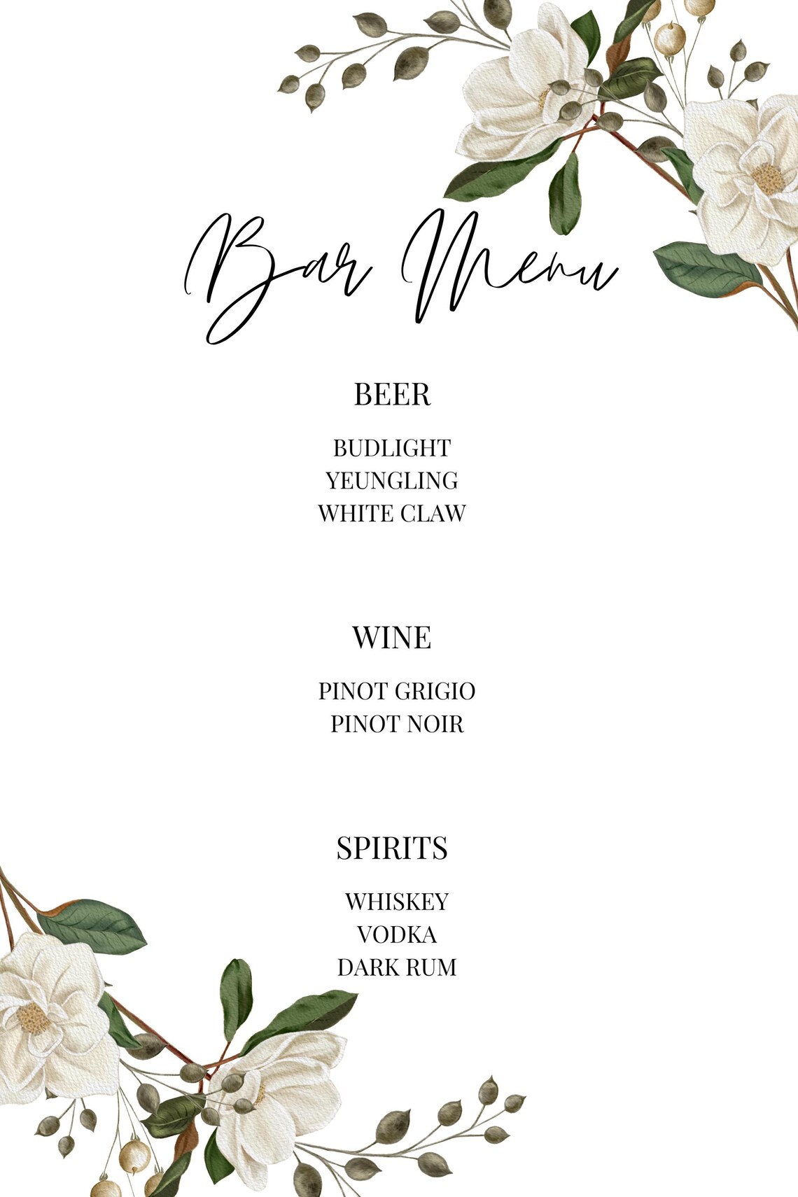 Custom Bar Menu Sign, Custom Bar Wedding Sign, Editable Bar Menu Sign ...