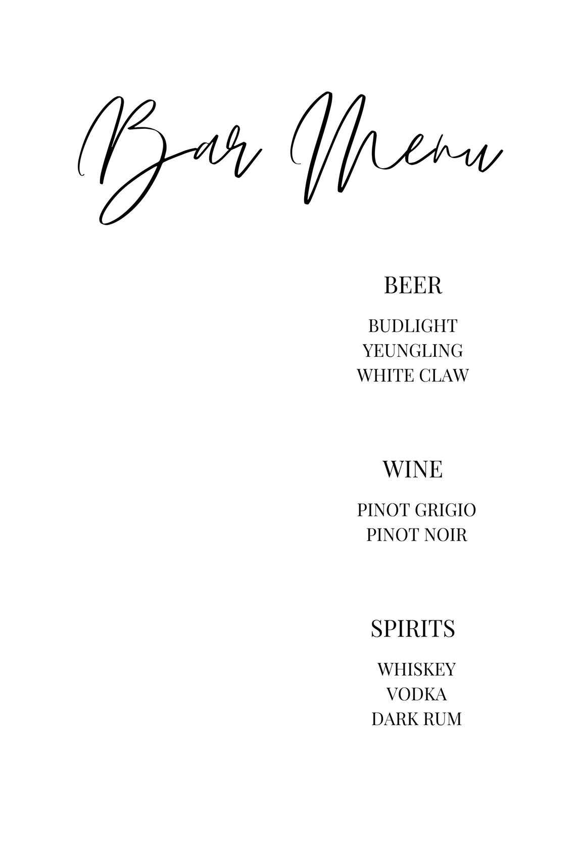 Custom Bar Menu Sign, Custom Bar Wedding Sign, Editable Bar Menu Sign ...