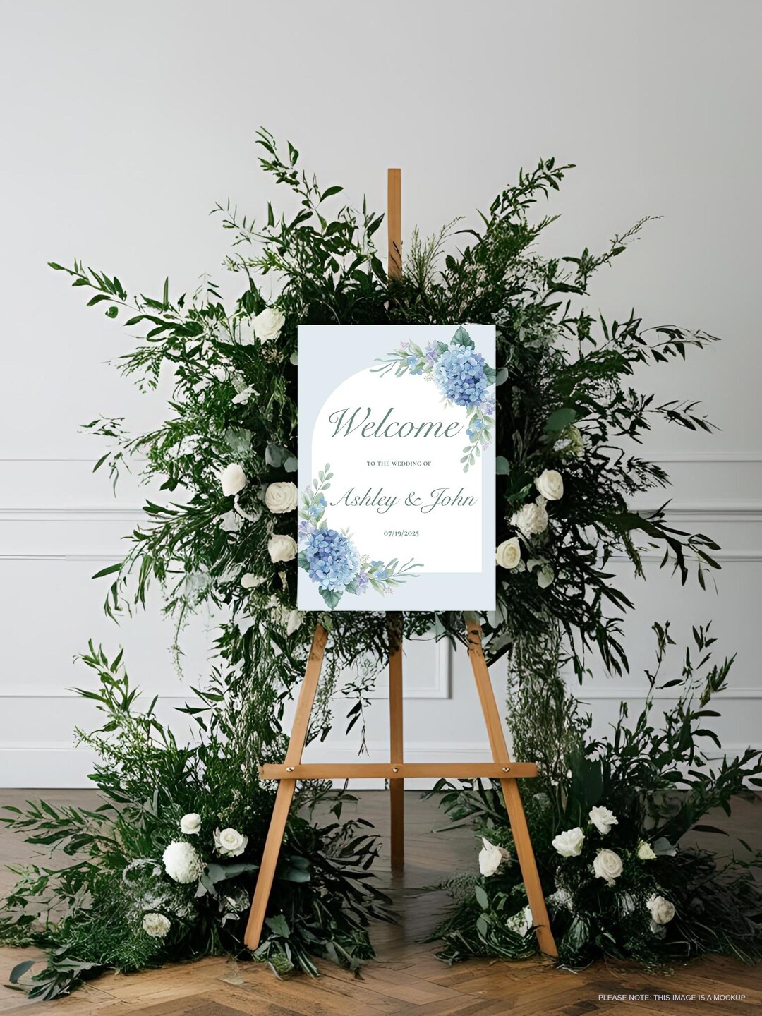 Dusty Blue Welcome Wedding Sign, Blue Hydrangea Welcome Wedding Sign ...