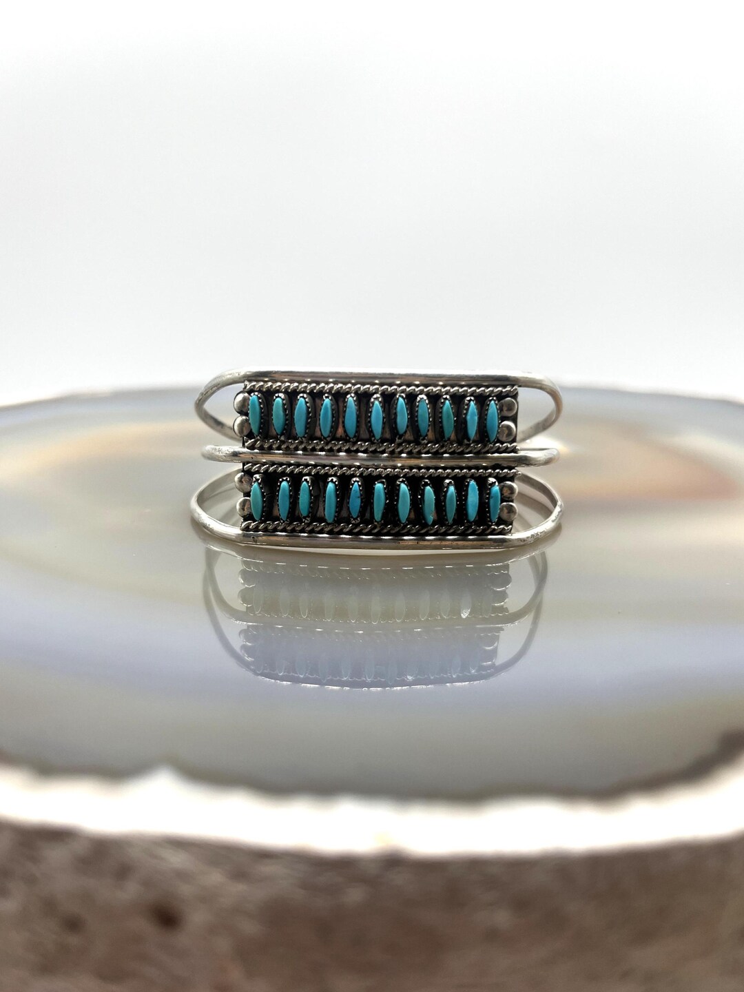 Sterling Silver Native Zuni Cuff Bracelet With Needle Point Turquoise ...