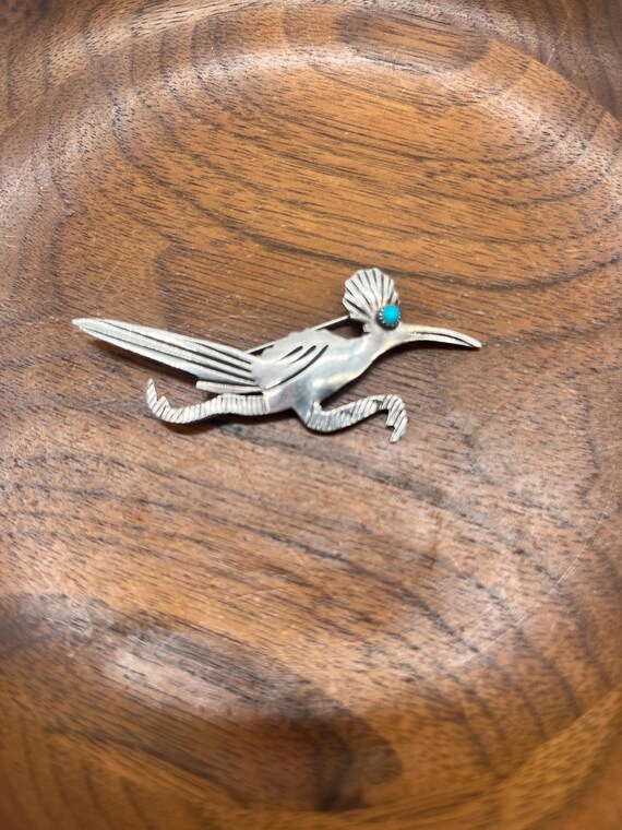 Native American Silver Road Runner with Turquoise Eye… - Gem