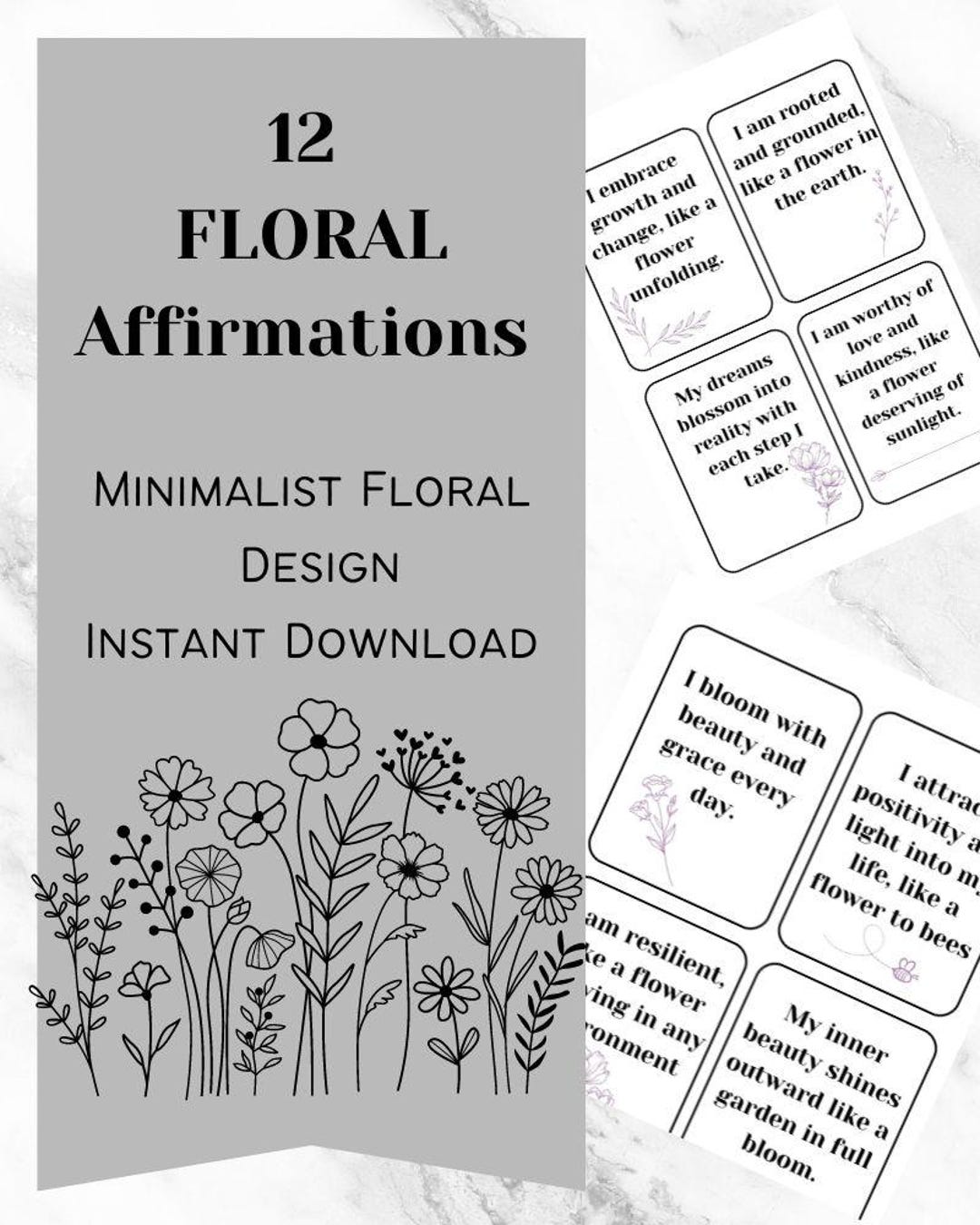12 Floral Affirmation Cards Printable, Digital Download - Etsy