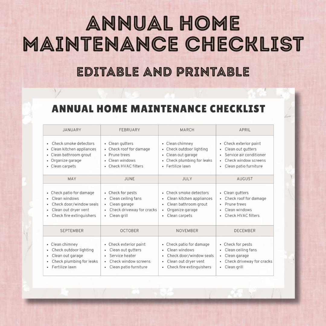 Home Maintenance Checklist- Digital Download- PDF - Etsy