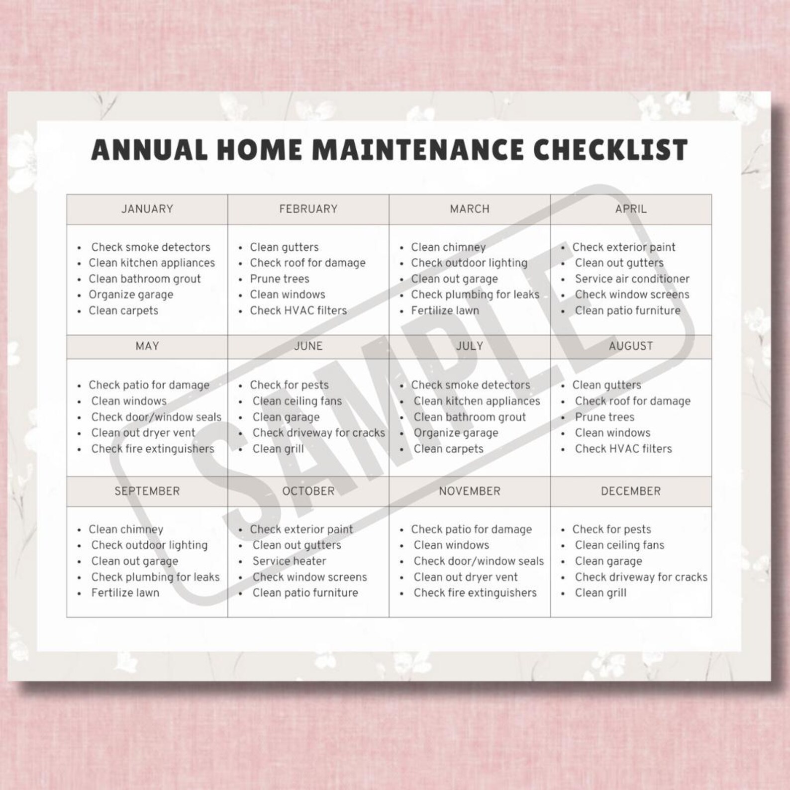 Home Maintenance Checklist- Digital Download- PDF - Etsy