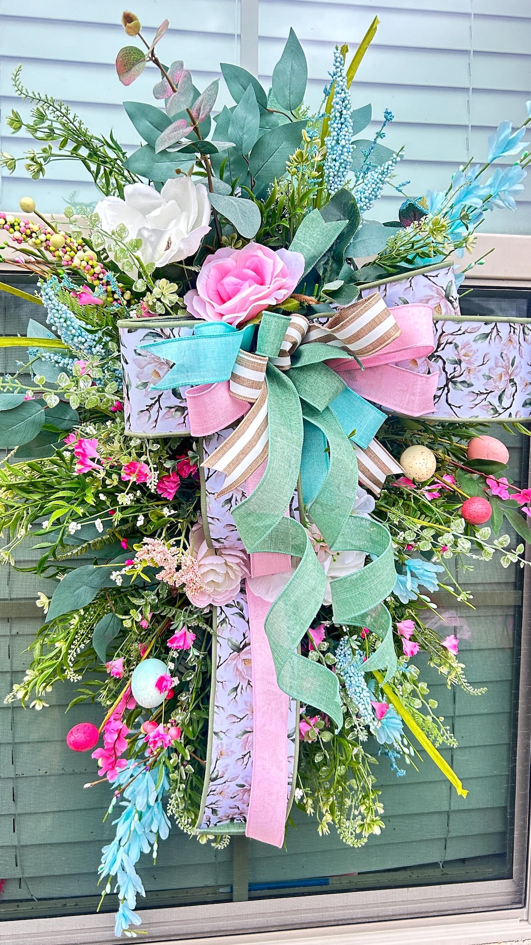 Spring Floral Wreath With Pastel Ribbons & Greenery - Etsy