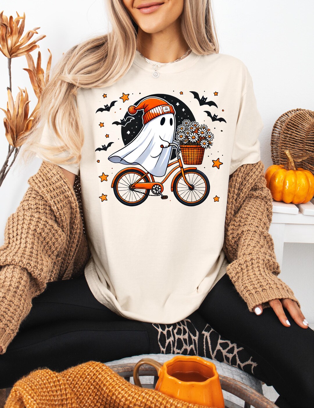 Ghost Riding Bike T-shirt, Spooky Bicycle Shirt, Trick or Treat Shirt ...