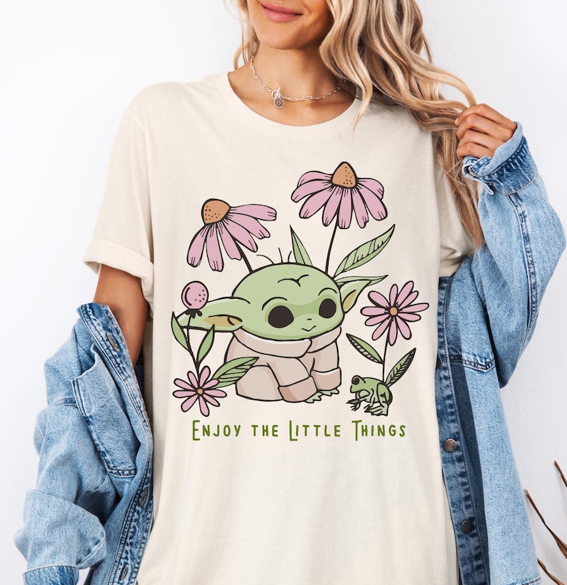 Disney Baby Yoda T-shirt, Cute Grogu Floral Shirt, Enjoy the Little ...