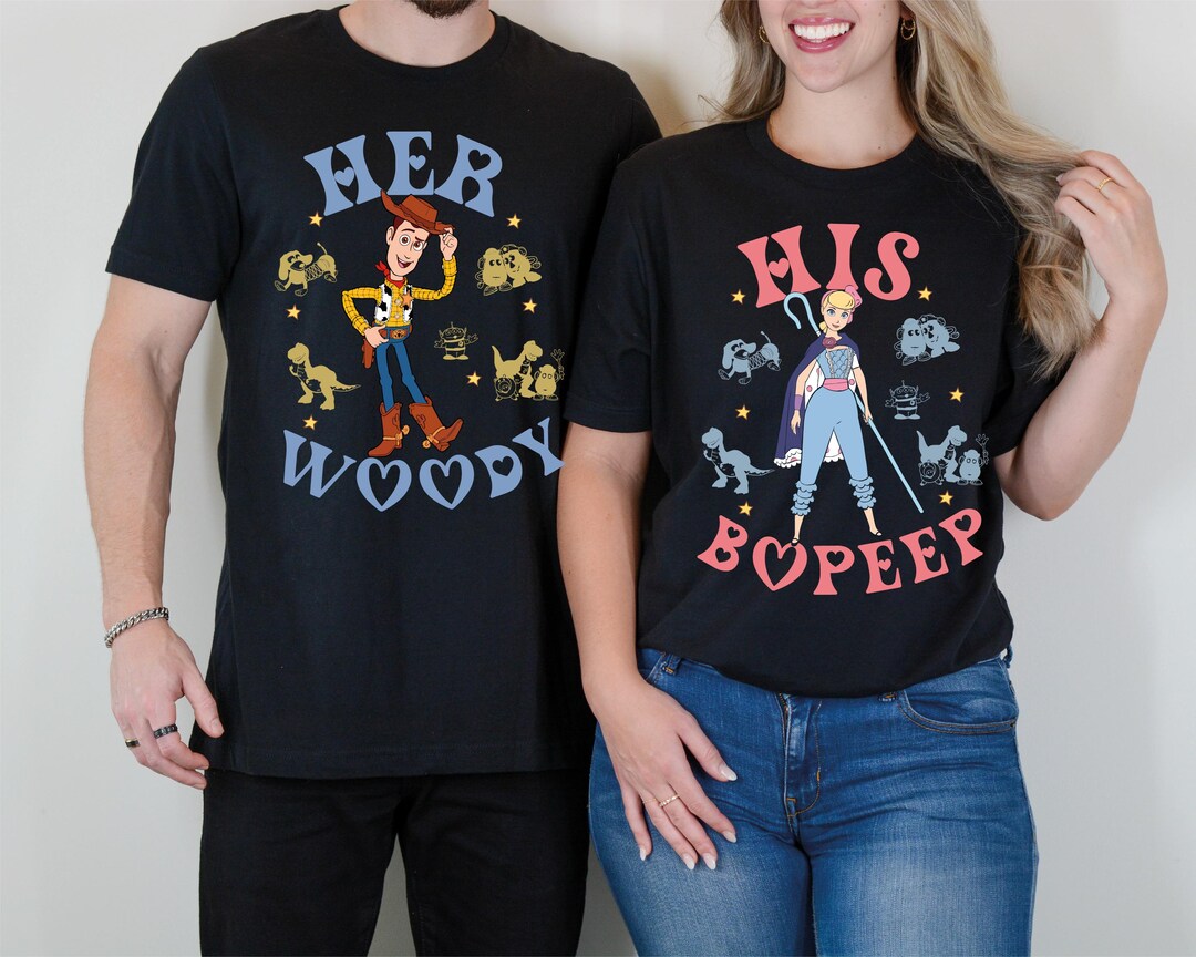 Toy Story Her Woody His Bo Peep Couple T-shirt, Disney Valentine's Day 2025 Shirt, Disneyland ...