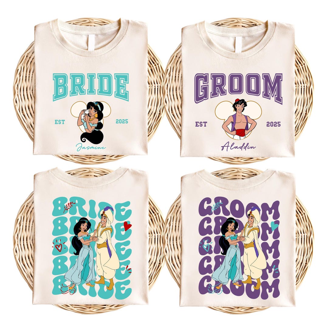 Disney Bride Groom Matching Shirt, Custom Princess Bridal Jasmine and ...