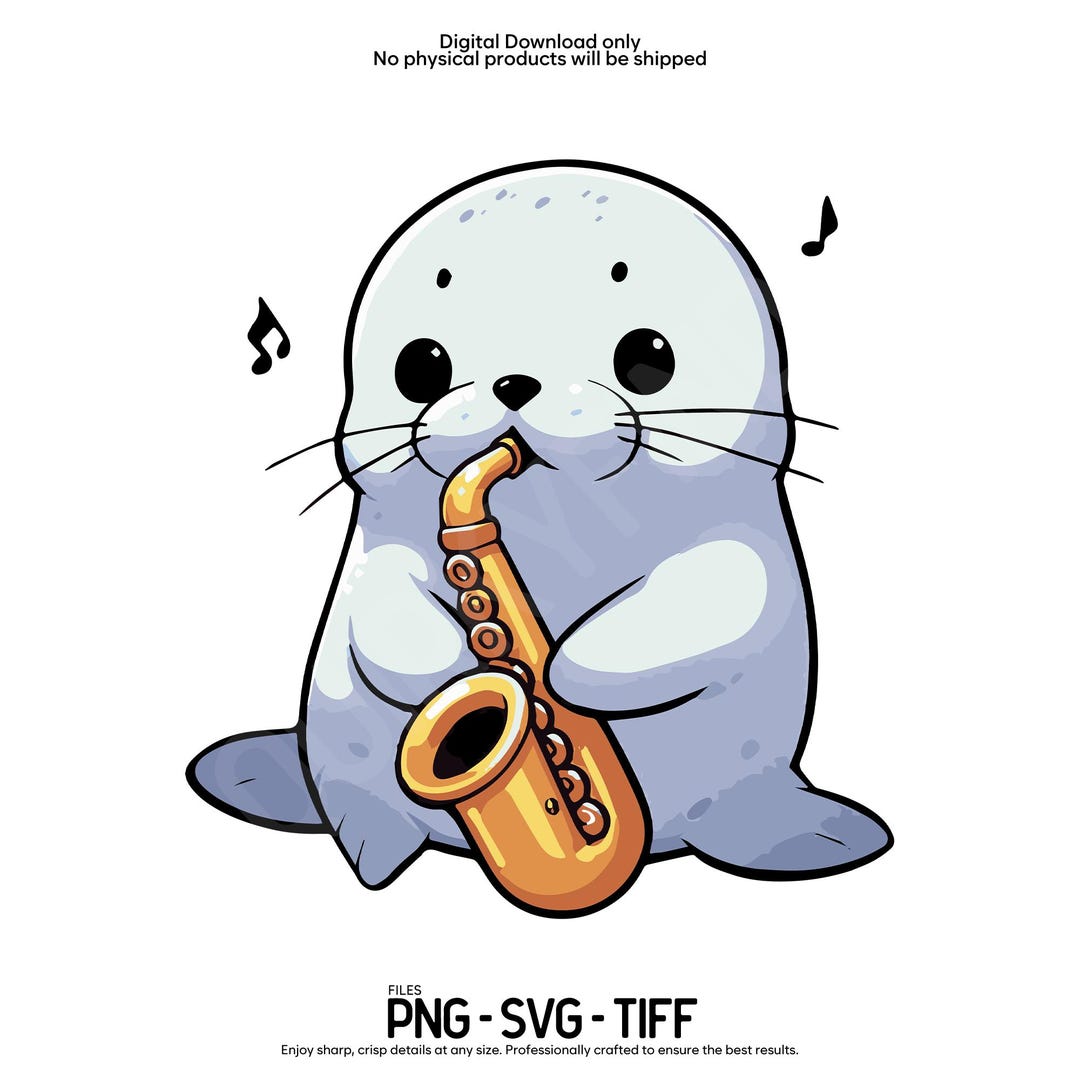 Seal PNG Saxophone Cute Seal Clipart Seal Sticker PNG Funny Animals ...