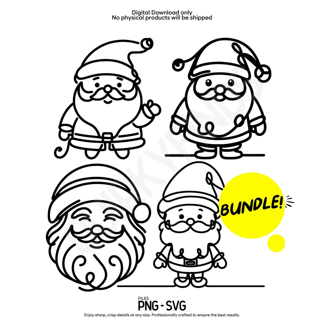 Santa SVG Bundle, Santa Line Art Svg, Santa Face Svg, Santa Claus Svg ...