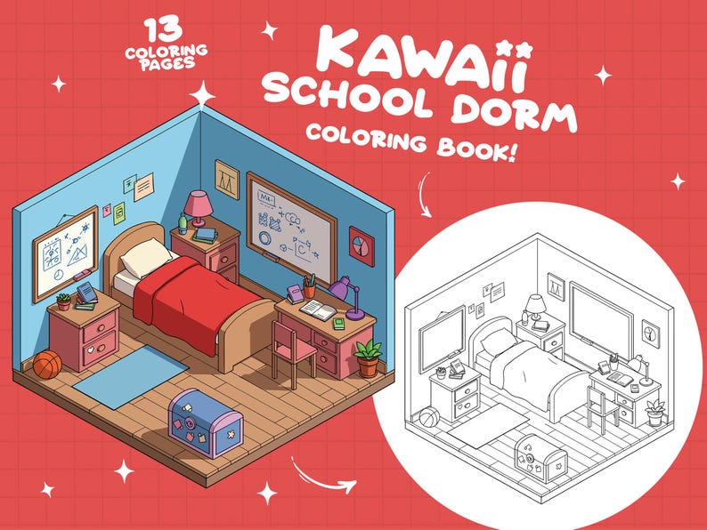 Back to School Coloring Teens Pocket Room Coloring Cute Bedroom ...
