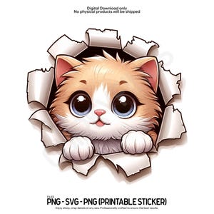 3d Hole in Wall PNG, Peeking Cat Sticker PNG, Kawaii Cat 3d Cat Hole in ...