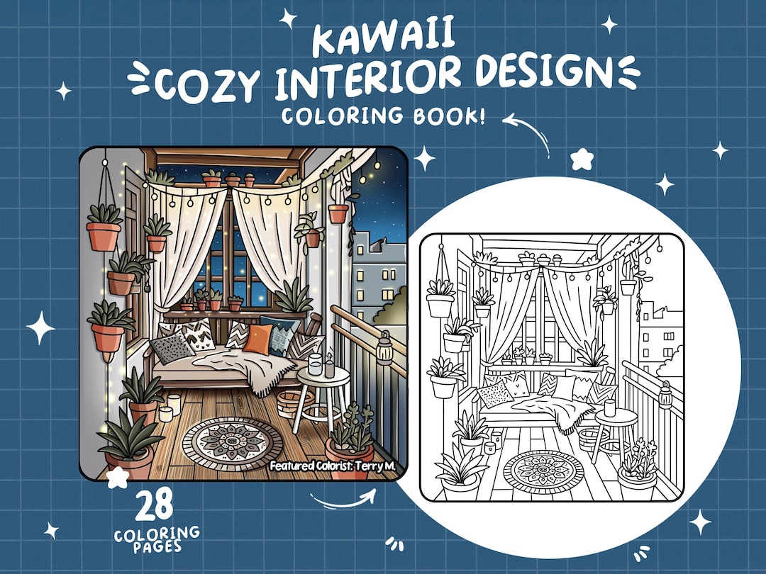 Interior Design Coloring Book Cozy Home Coloring Boho Hygge Coloring ...