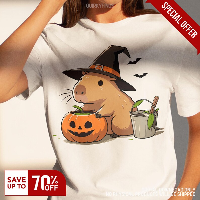 Cute Capybara Funny Halloween Decor Halloween Cute Animals Shirt Design ...