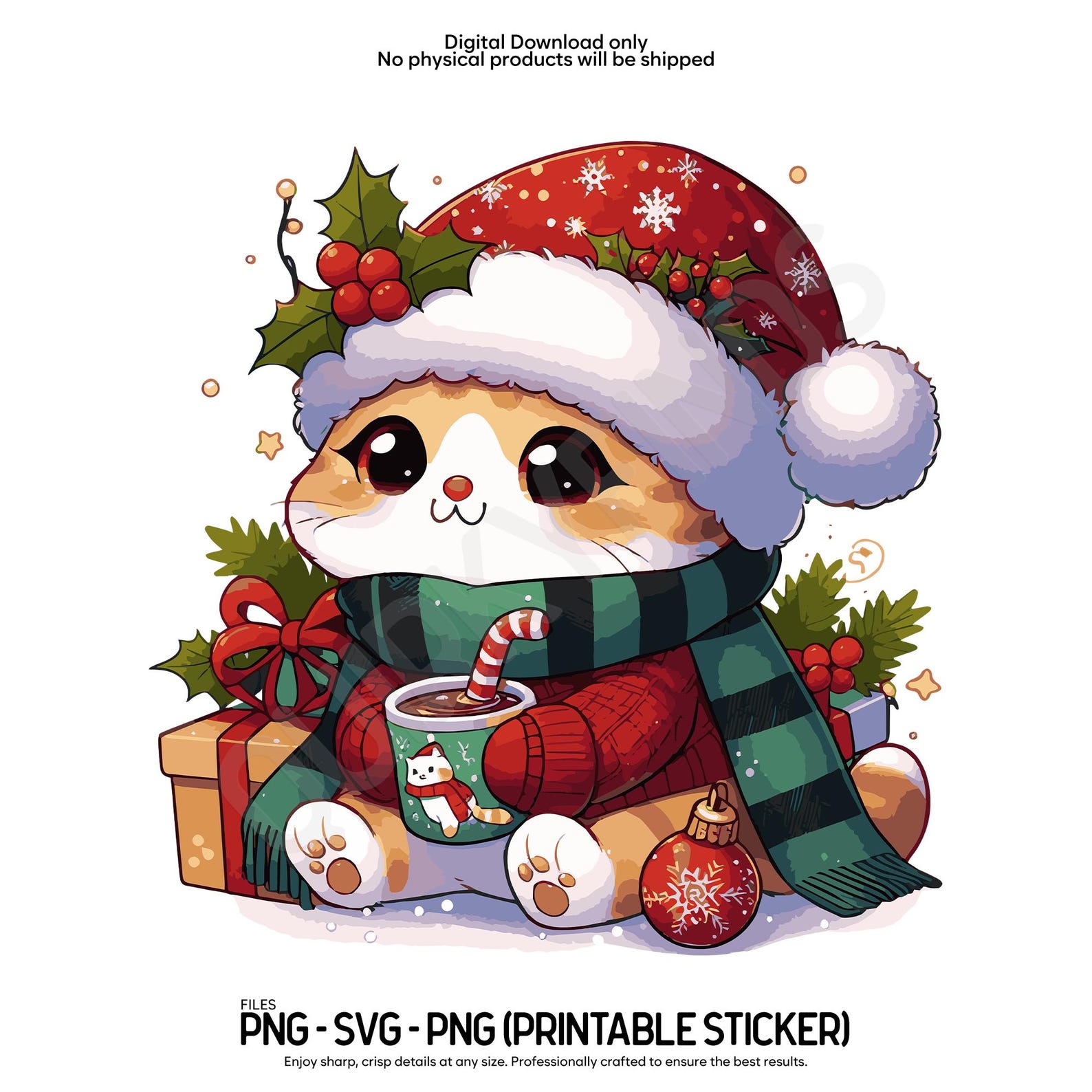 Cute Christmas Cat PNG, Meowy Christmas Kitten, Cozy Season Png, Funny ...