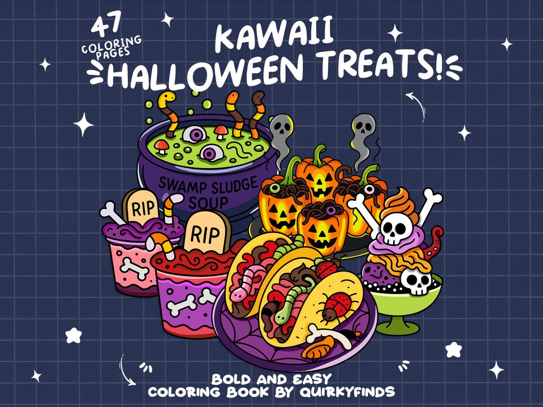 Cute Halloween Coloring Treats Spooky Cute Coloring Sweets Kawaii Food ...