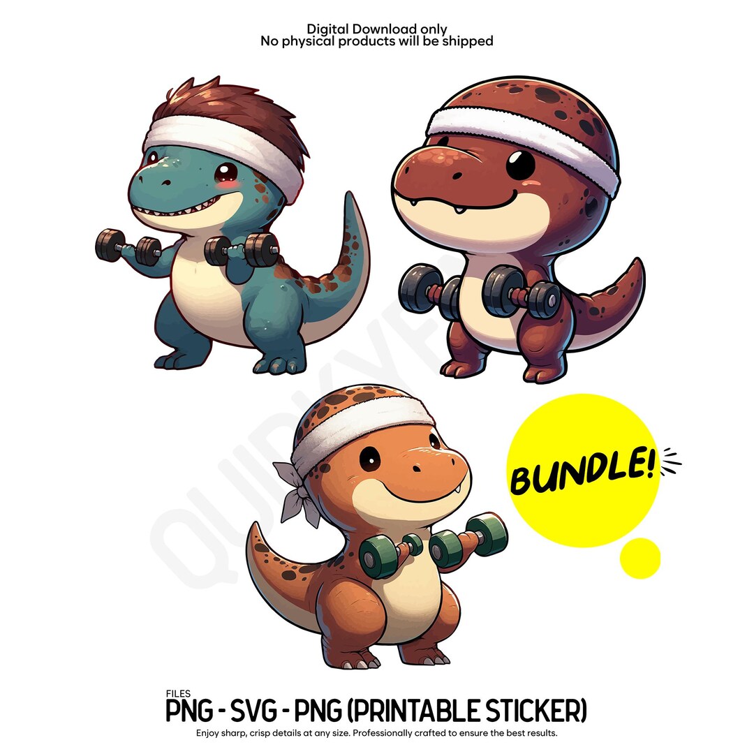 Funny Dinosaur Fitness PNG, Cute Workout PNG, Lifting Exercise Png ...