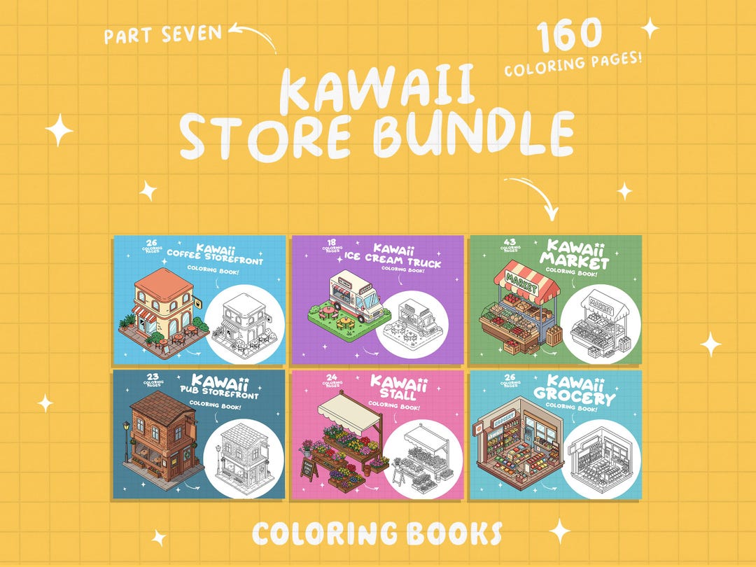 Store Coloring Book Bundle Adults Market Coloring Cart Tiny Coloring ...