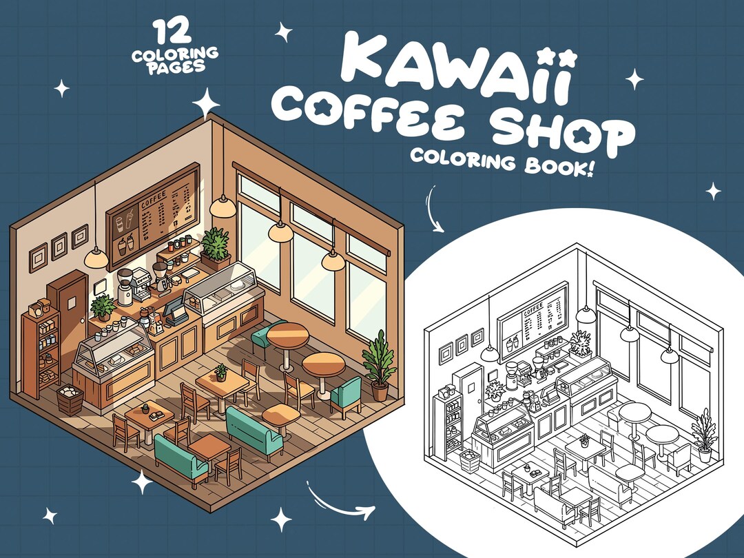 Coffee Shop Coloring Book Cafe Coloring Book Cozy Cafe Coloring Coffee ...