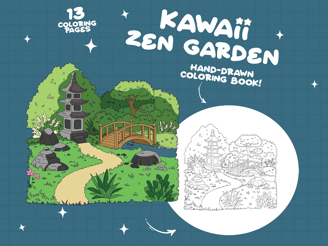 Zen Garden Coloring Book Japanese Coloring Landscape Nature Coloring ...