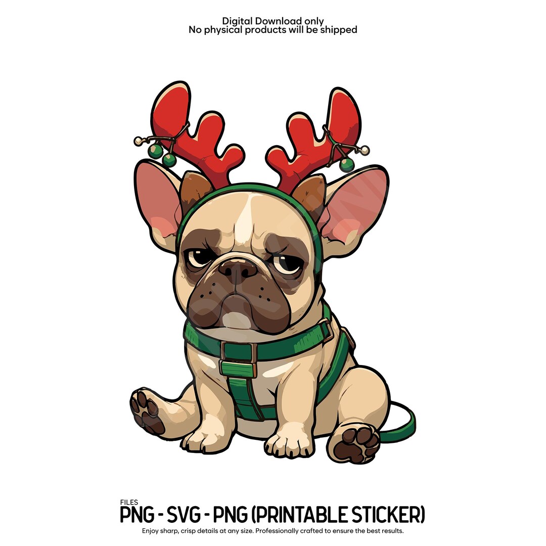 Grumpy Bulldog Cute Dog Christmas PNG, Funny Dog Christmas Stickers ...