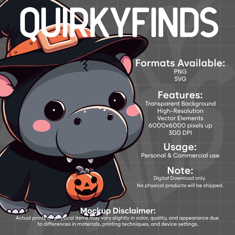 Halloween Hippo Clipart, Cute Baby Hippo Witch PNG, Cute Halloween ...