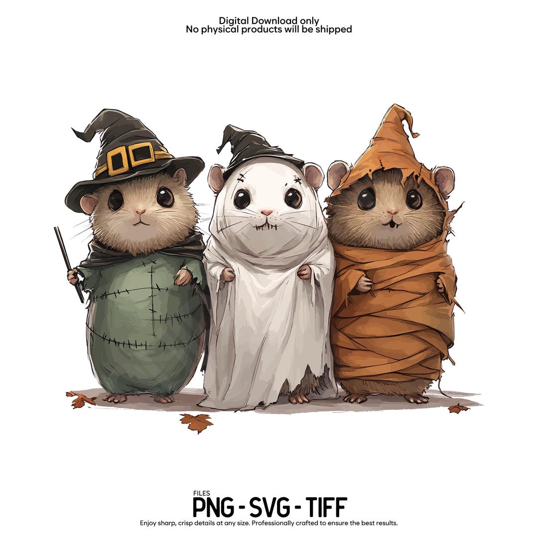 Funny Halloween Animals PNG, Hamster Halloween SVG, Witch Mummy Ghost ...