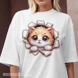 3d Hole in Wall PNG, Peeking Cat Sticker PNG, Kawaii Cat 3d Cat Hole in ...