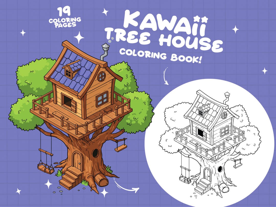 Tree House Coloring Garden Coloring Book Magical Coloring Cottage ...