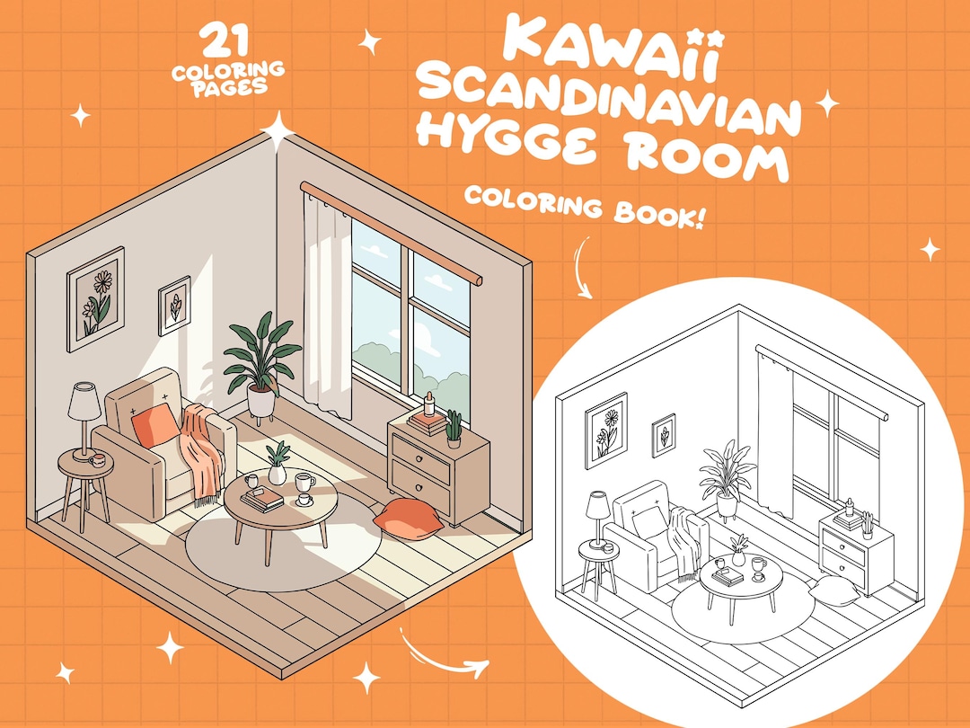 Scandi Coloring Cozy Hygge Coloring Book Interior Coloring Minimalist ...