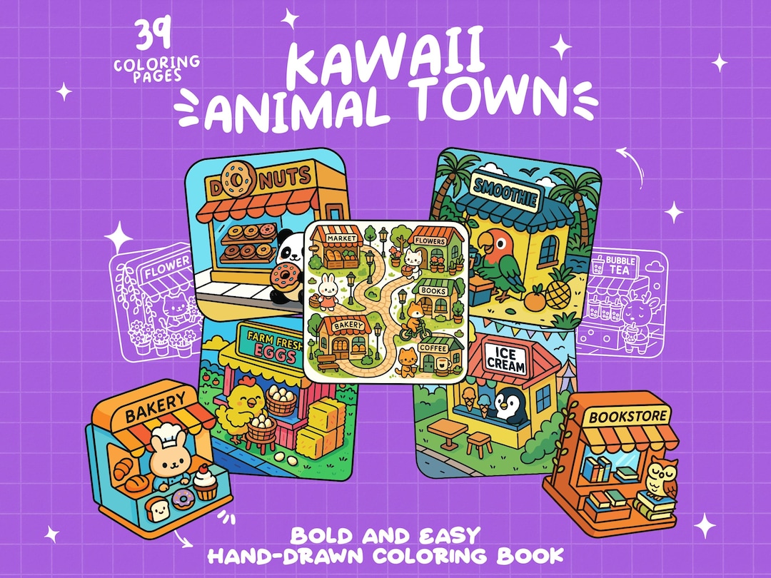 Town Coloring Cozy Animals Coloring Book Shop Coloring Store Animal ...