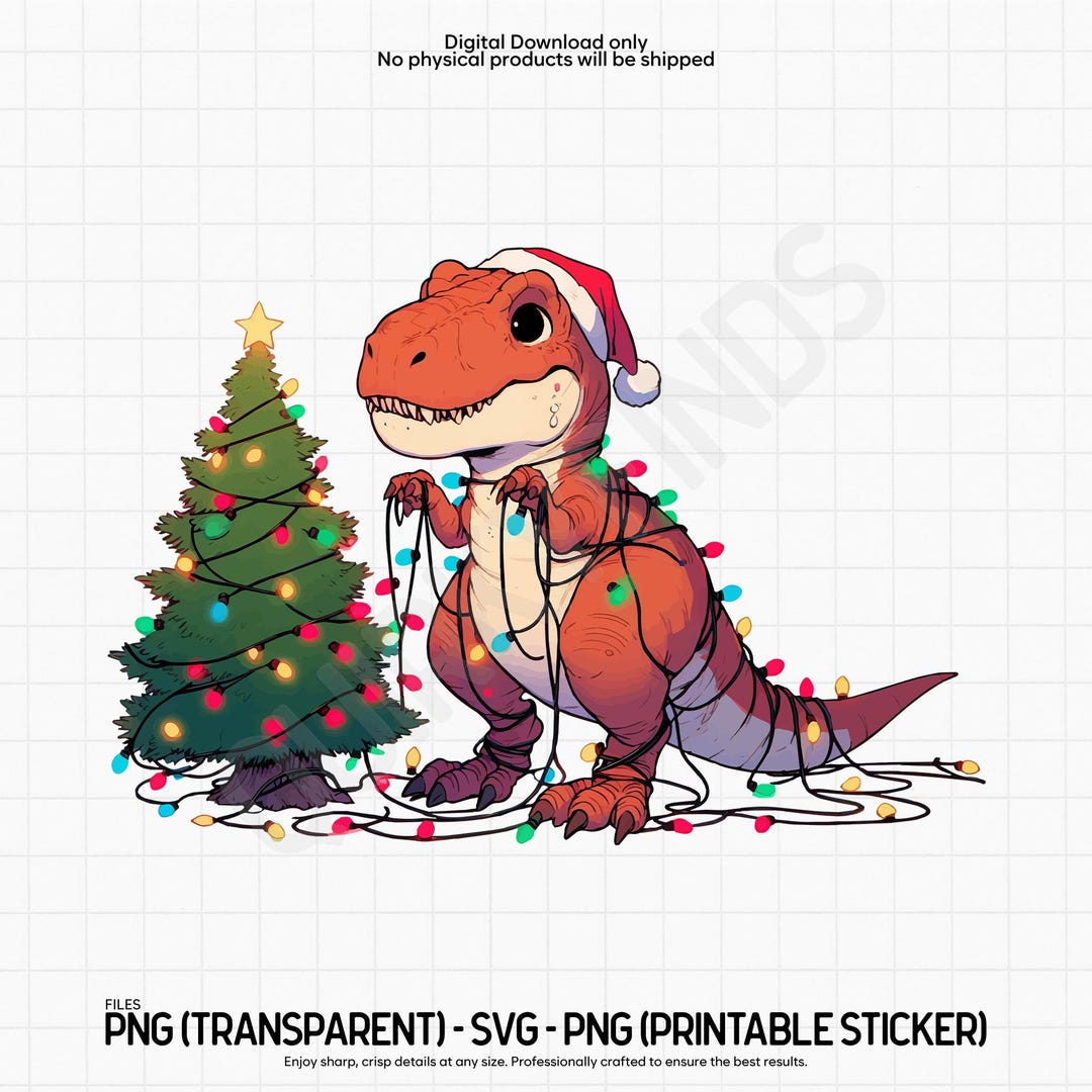 Christmas Dinosaur Clipart Trex Christmas Dinosaur Ornament Tangled ...
