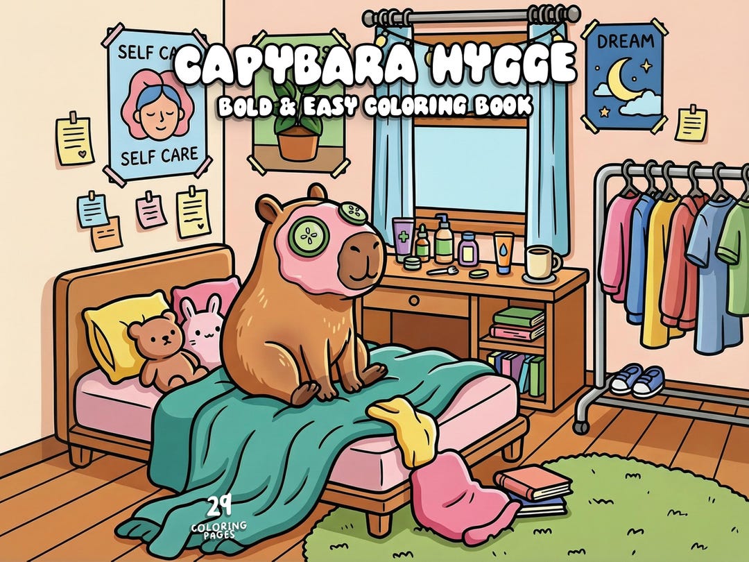 Capybara Coloring Cozy Hygge Coloring Pages Cute Animal Coloring Book ...