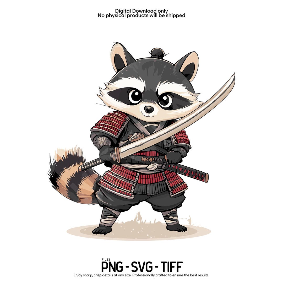Samurai Raccoon PNG, Funny Raccoon Shirt Design, Samurai Cute Raccoon Clipart, Funny Animal ...