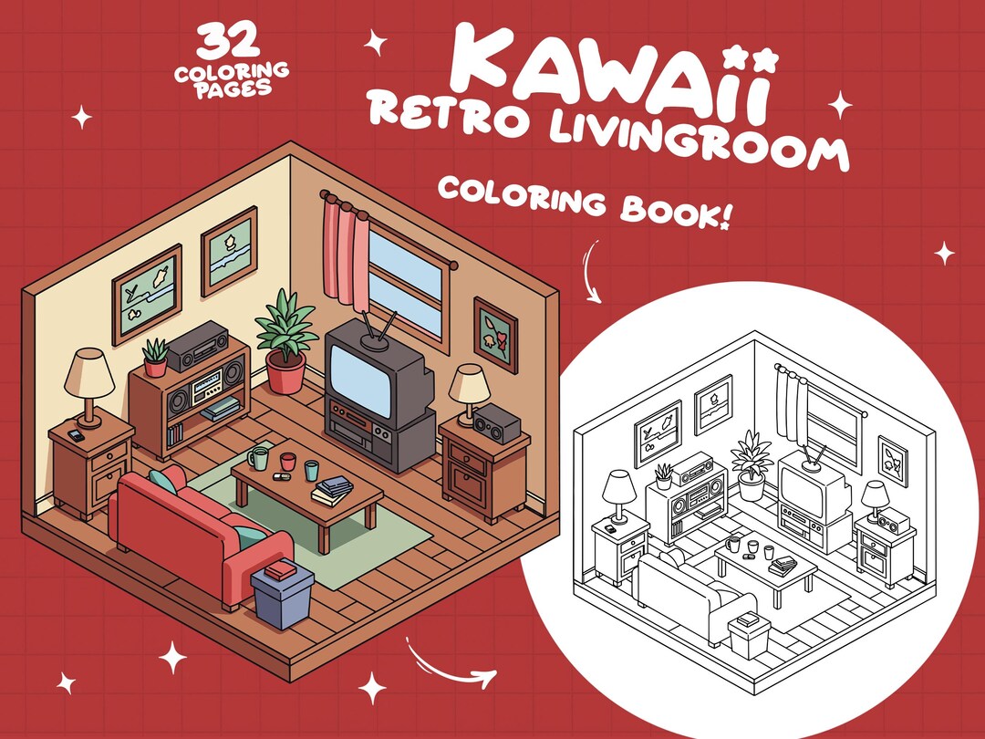 Living Room Coloring Retro Coloring Book 90s Coloring Nostalgia Old ...