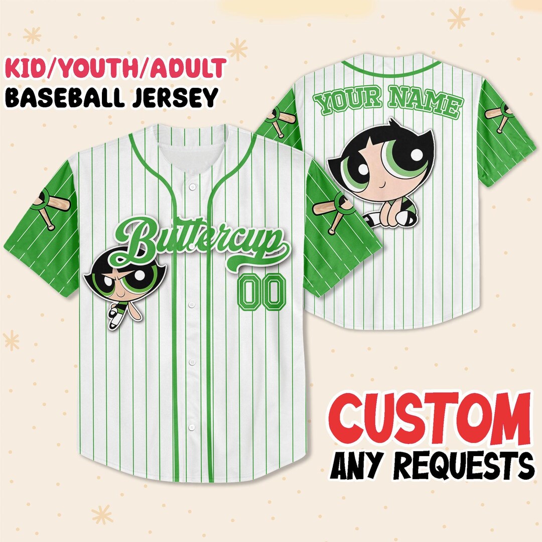 Custom Buttercup Powerpuff Girl Baseball Jersey, Retro Power Puff Girls ...