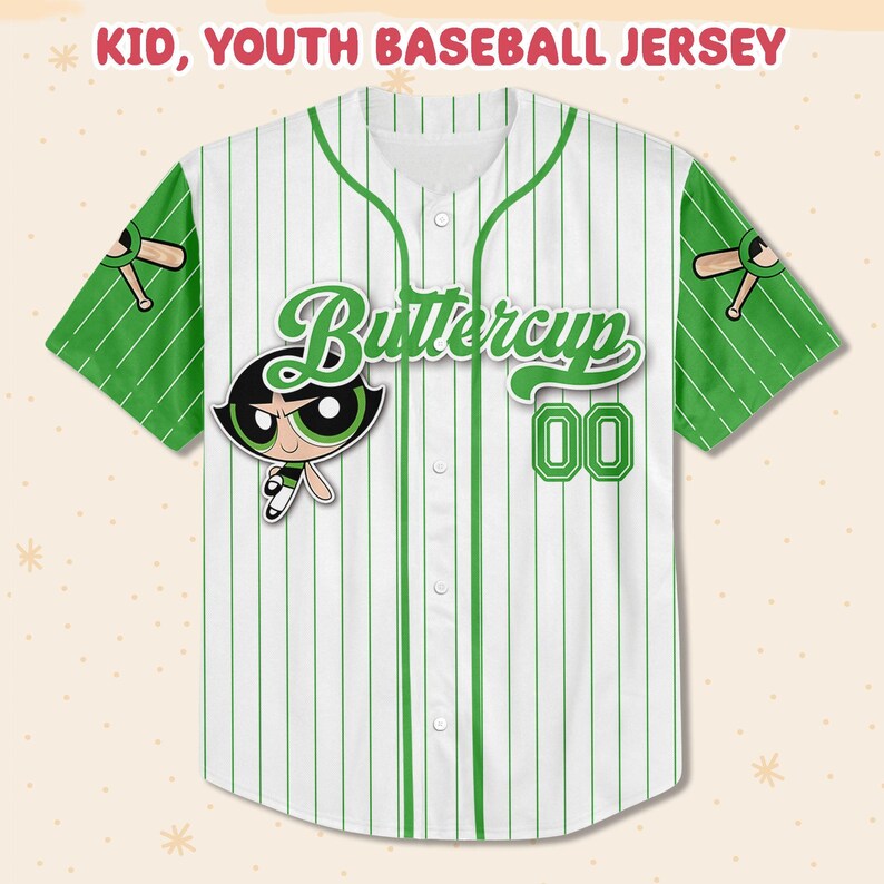 Custom Buttercup Powerpuff Girl Baseball Jersey, Retro Power Puff Girls ...